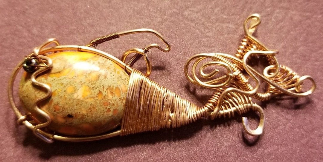 Peach Sea Sediment Jasper Wire Wrapped Goldfish - Etsy