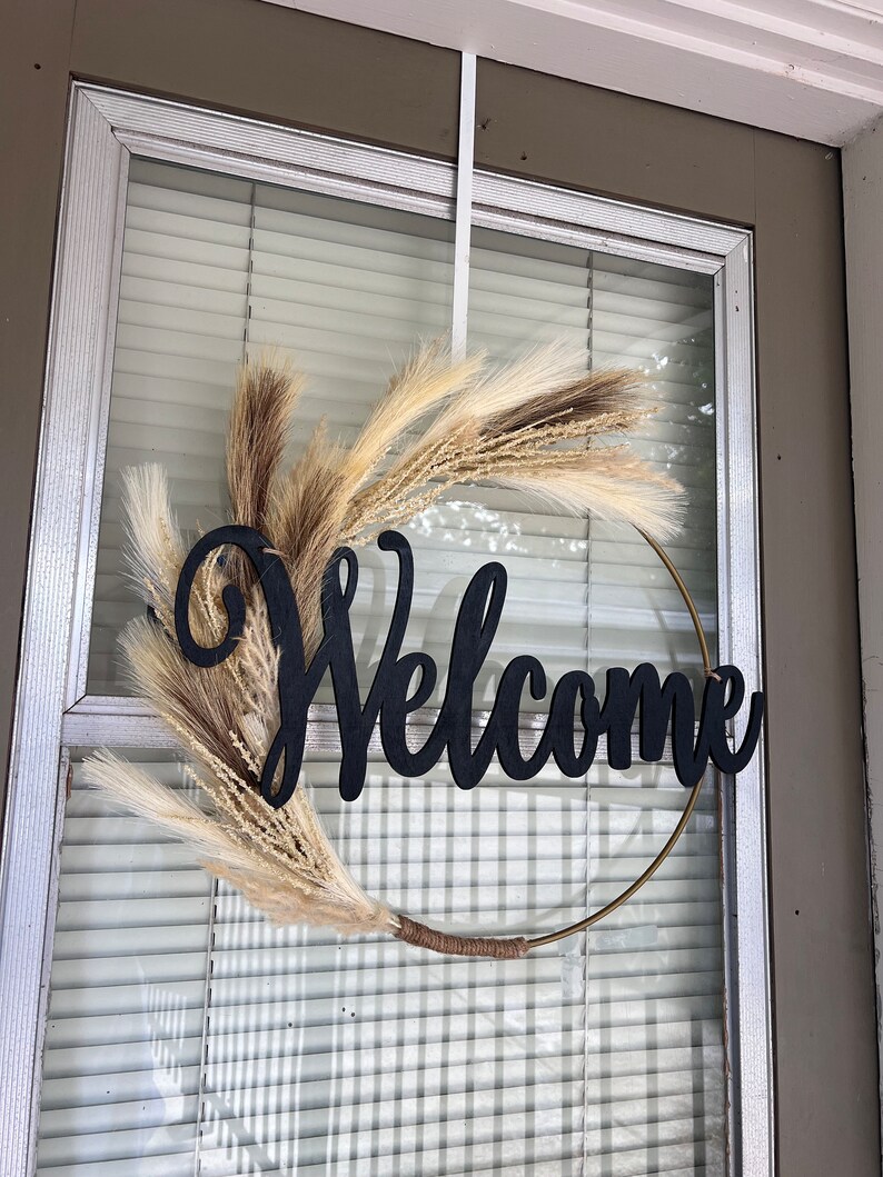 Boho Welcome Sign With Pampas Door / Wall Hanger Welcome Wreath Decor ...