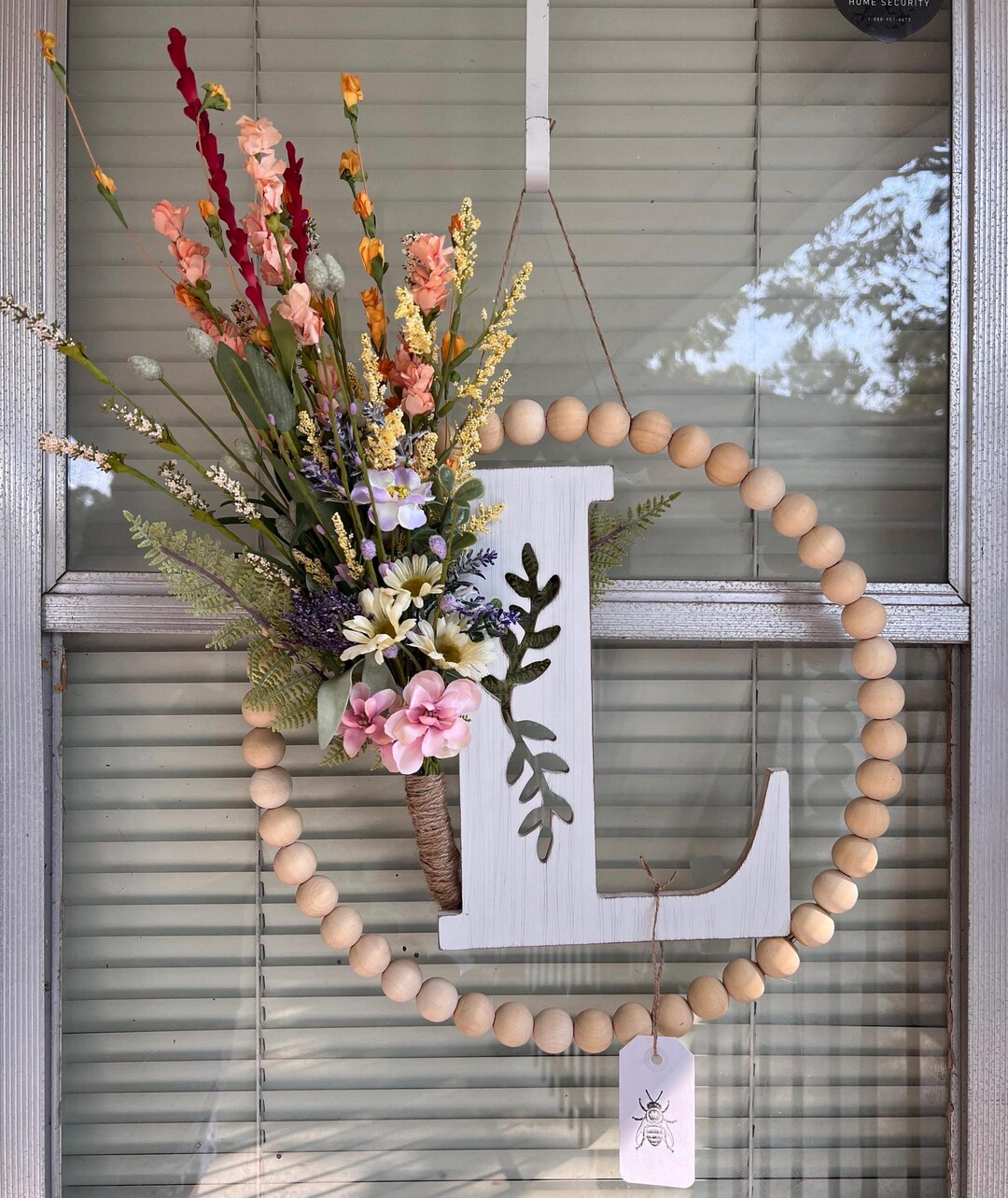 Customizable Letter & Bouquet Wood Bead Sign Custom Flower Monogram ...