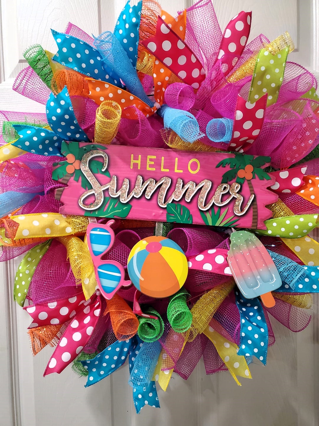 Colorful Hello Summer Wreath Beach Themed Door Decor 22x22 Inch Size - Etsy