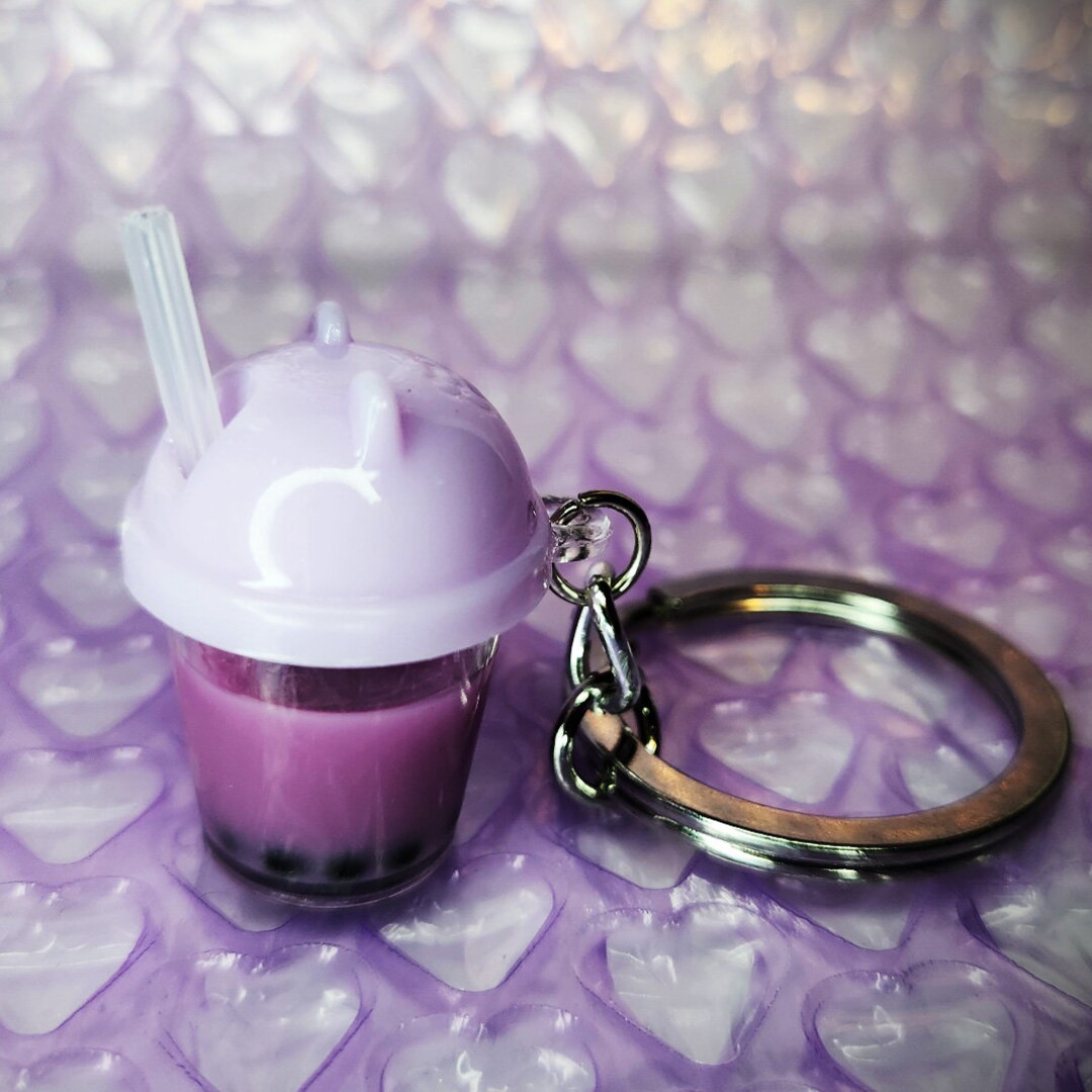 Taro Boba Keyring Charm Bubble Tea in Bear Ears Cup Purple Accessories ...