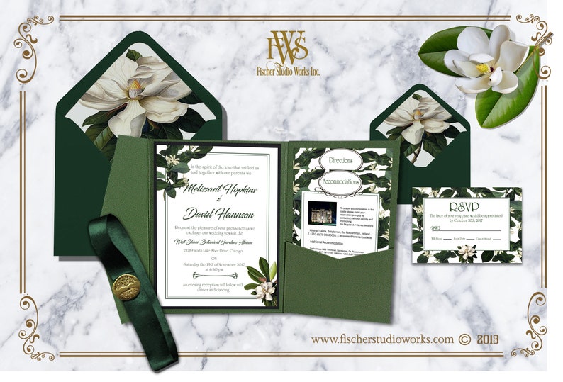 Magnolia Wedding Invitation | Southern Style Weddings - Etsy