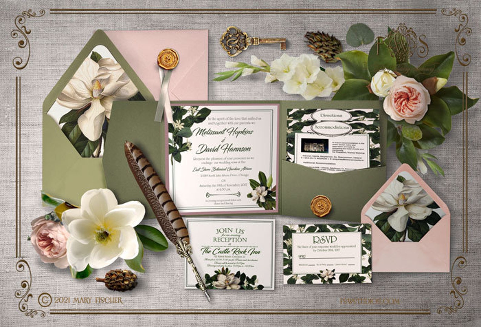 Magnolia Wedding Invitation | Southern Style Weddings - Etsy