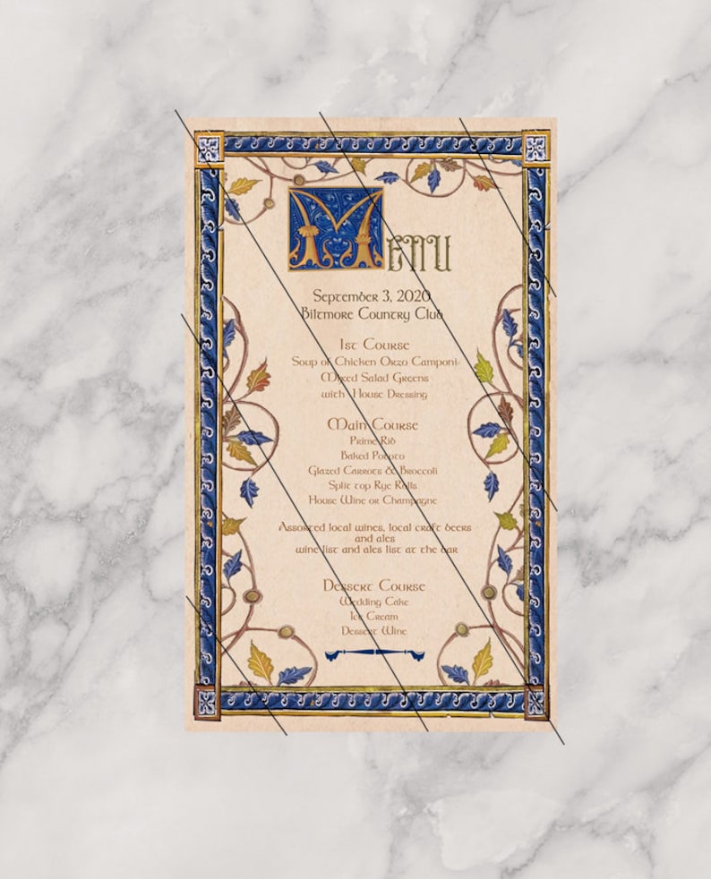 Medieval Menu Card for Wedding Receptions or Themed Events - Etsy