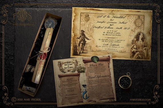 Pirate Map Wedding Invitation Pirate Wedding Invitation Custom