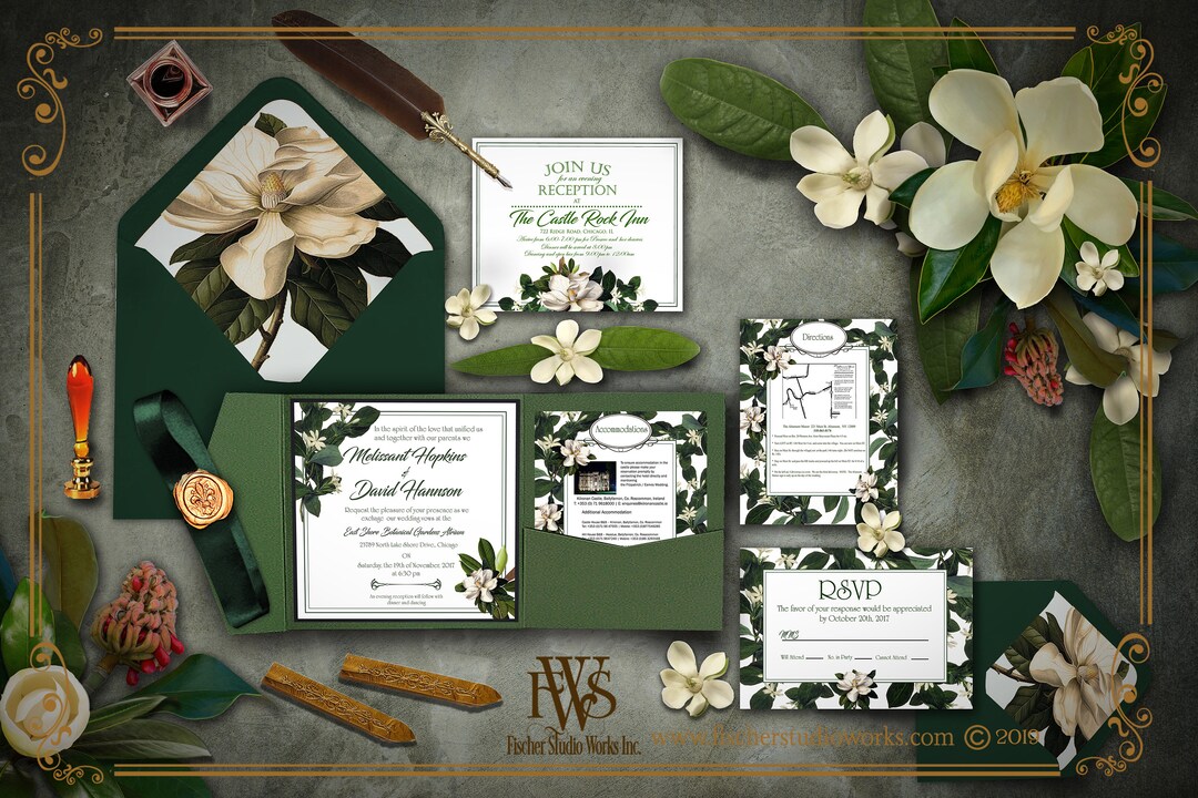 Magnolia Wedding Invitation | Southern Style Weddings - Etsy