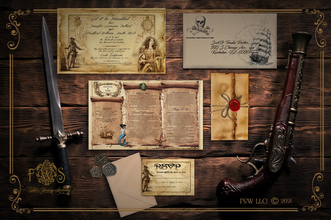 FLAT Folded Style Pirate Wedding Invitation Set-also Suitable for ...