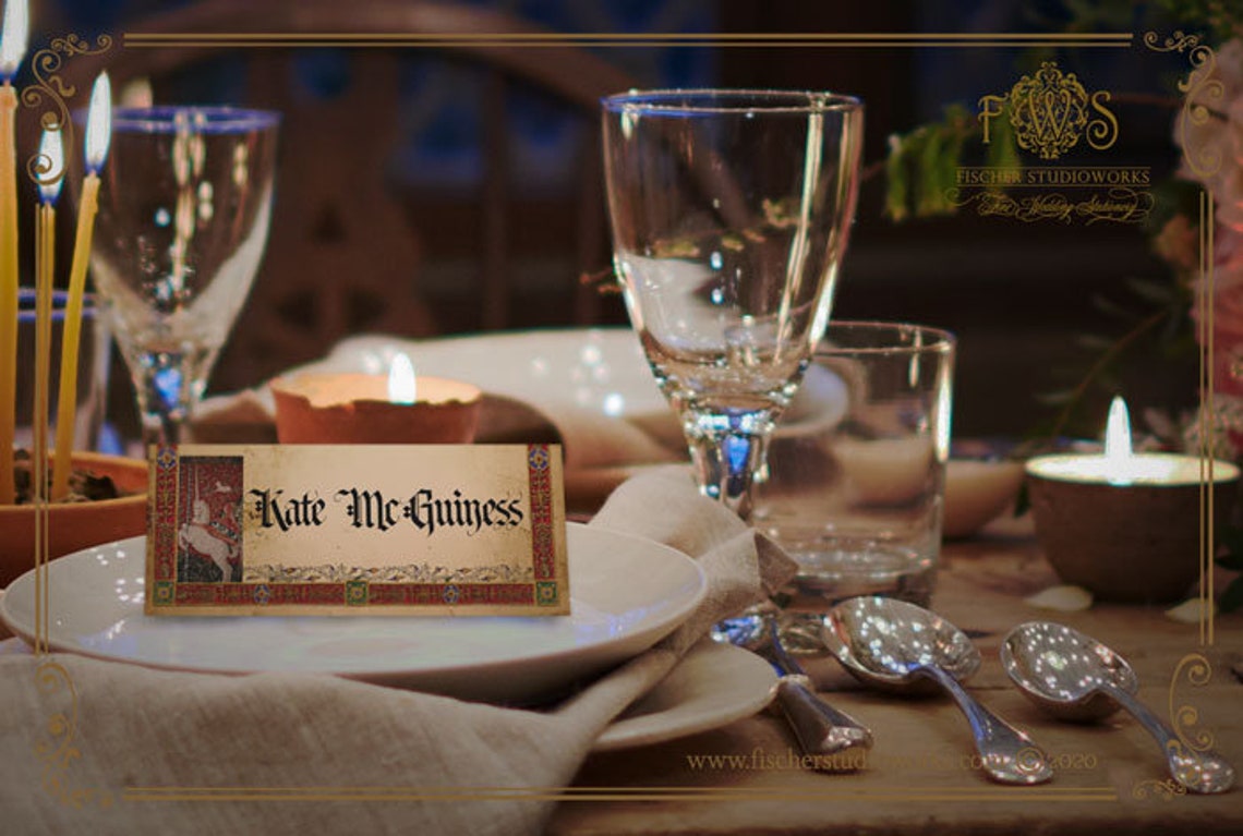 Medieval wedding table place setting cards | Etsy