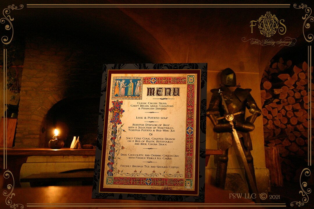 Medieval Illuminated Manuscript Extra Large Table Menu for Weddings and ...