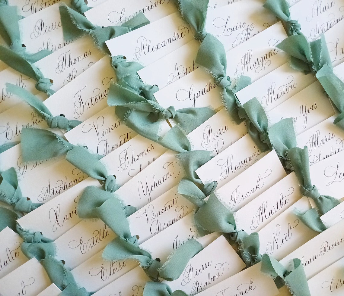 Wedding Placecards With Ribbon, Calligraphy, Handwritten, Elegant ...