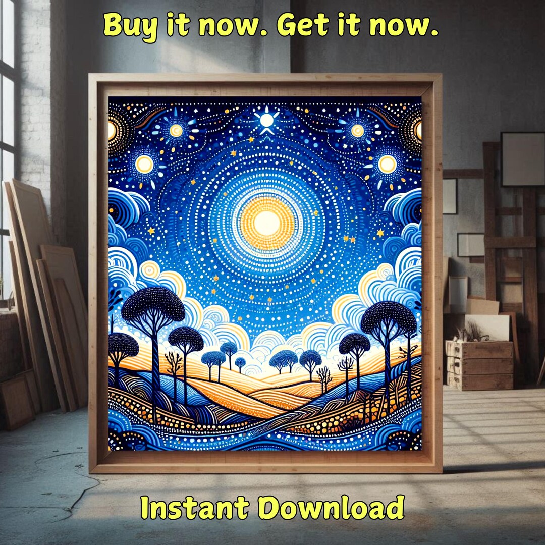 Blue Moon Aboriginal Dot Art Digital Download for a Canvas or Wall ...