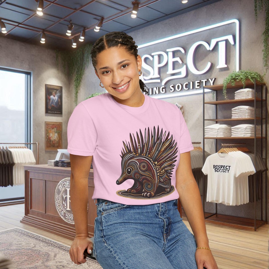 Stylish Wildlife, Nature Tee. Original Echidna Graphic T-shirt. Vibrant ...