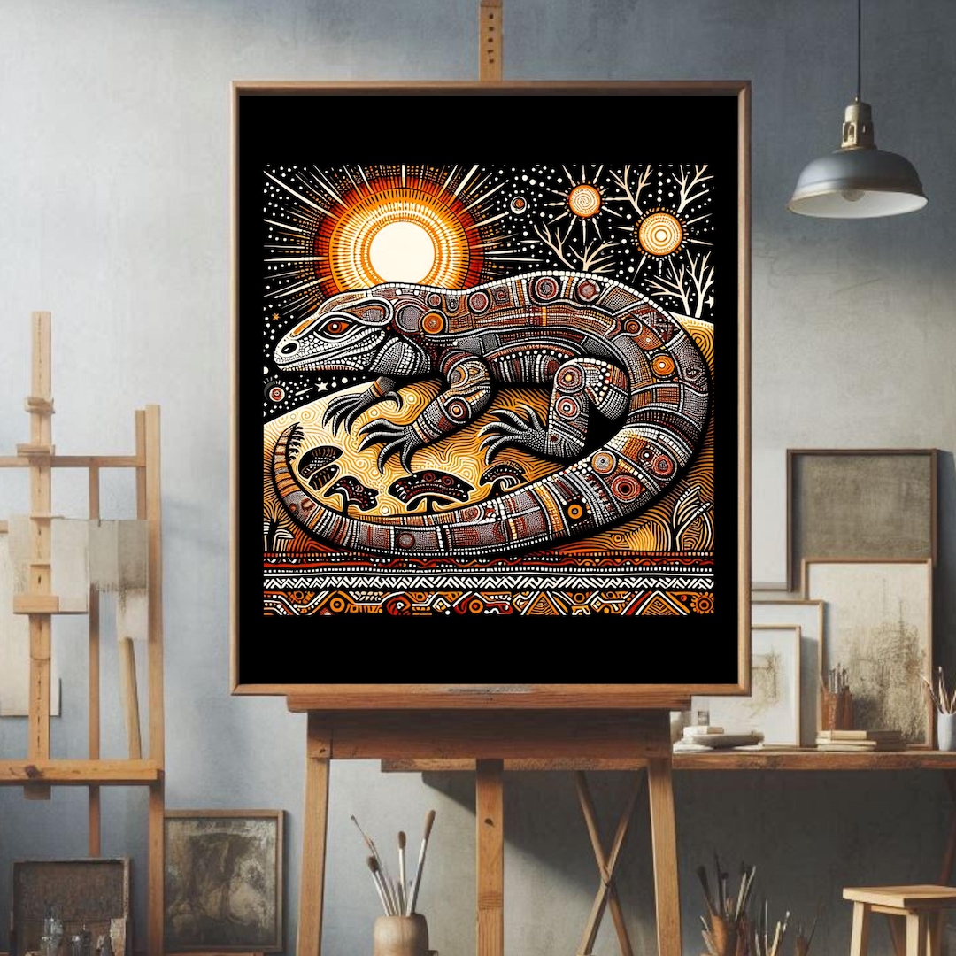 Indigenous Style Goanna Aboriginal Dot Art for Canvas, Wall Poster or ...