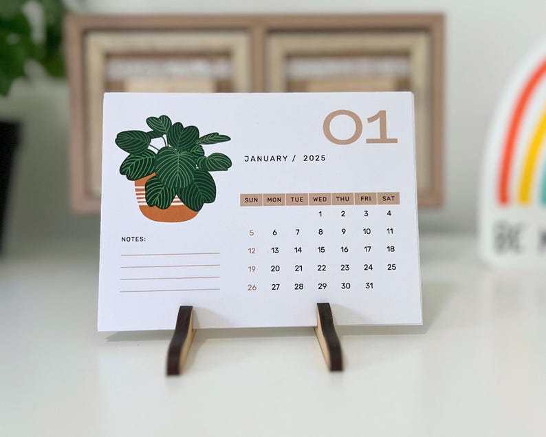 2025 Mini Desk Calendar With Stand, Houseplant Mini Desk Calendar 2025 ...
