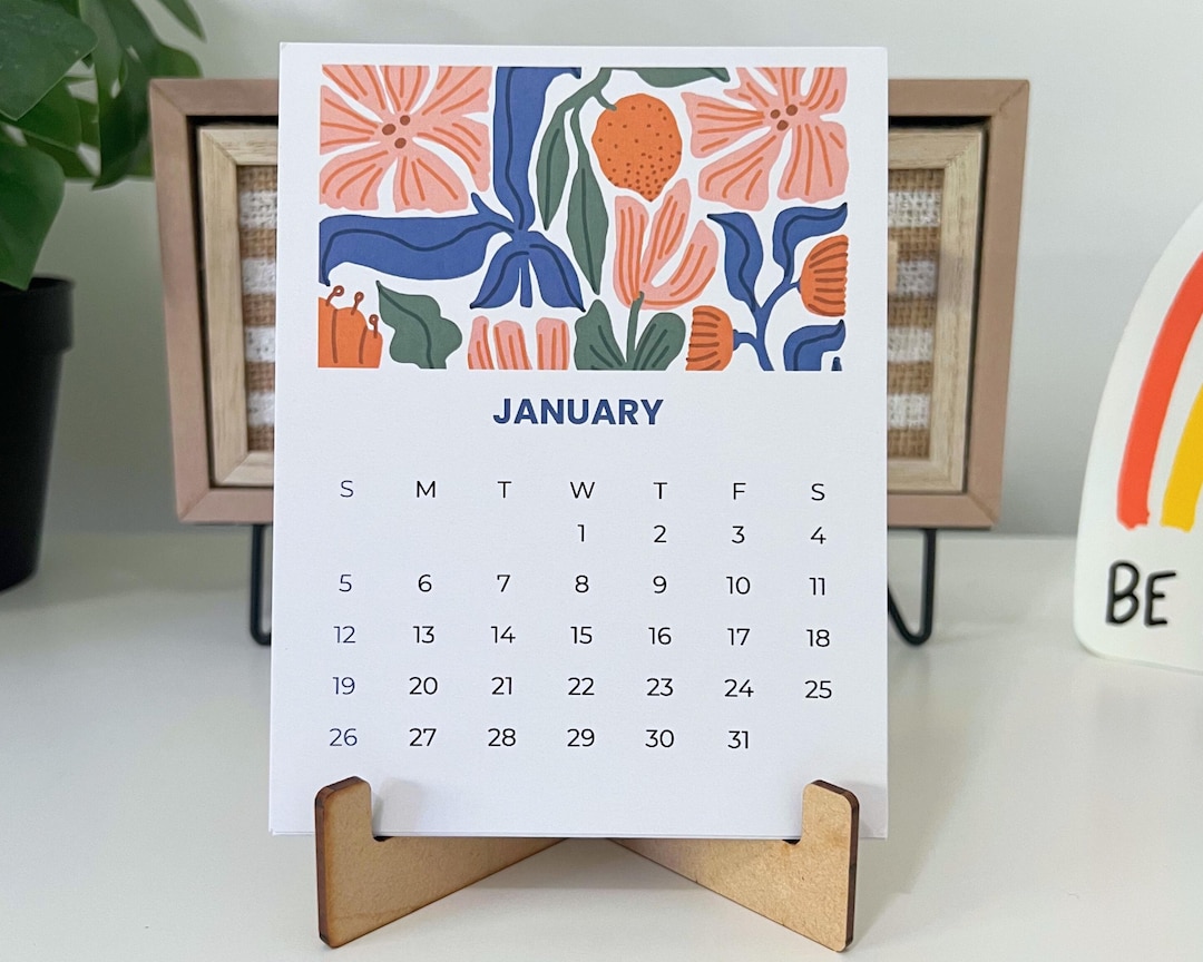 2025 Mini Desk Calendar With Stand, Abstract Floral Desk Calendar 2025 ...