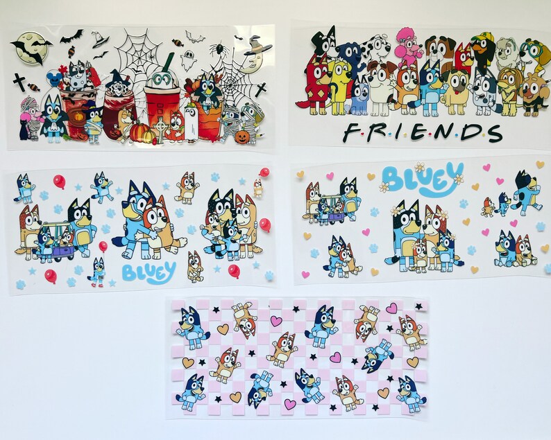 Bluey Friends UV DTF Adhesive Cup Wrap for 16oz, Bingo Kids Characters ...