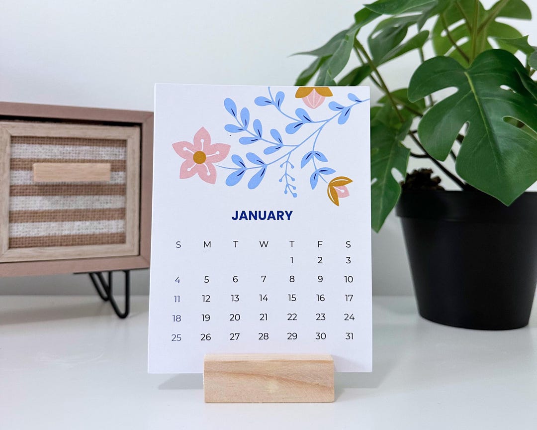 2026 Mini Desk Calendar With Stand, Floral Branch Desk Calendar 2026 ...
