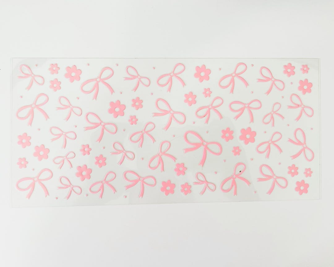 Pink Floral Bows UV DTF Cup Wrap 16oz, Daisy Bow Girly Cup Decal ...