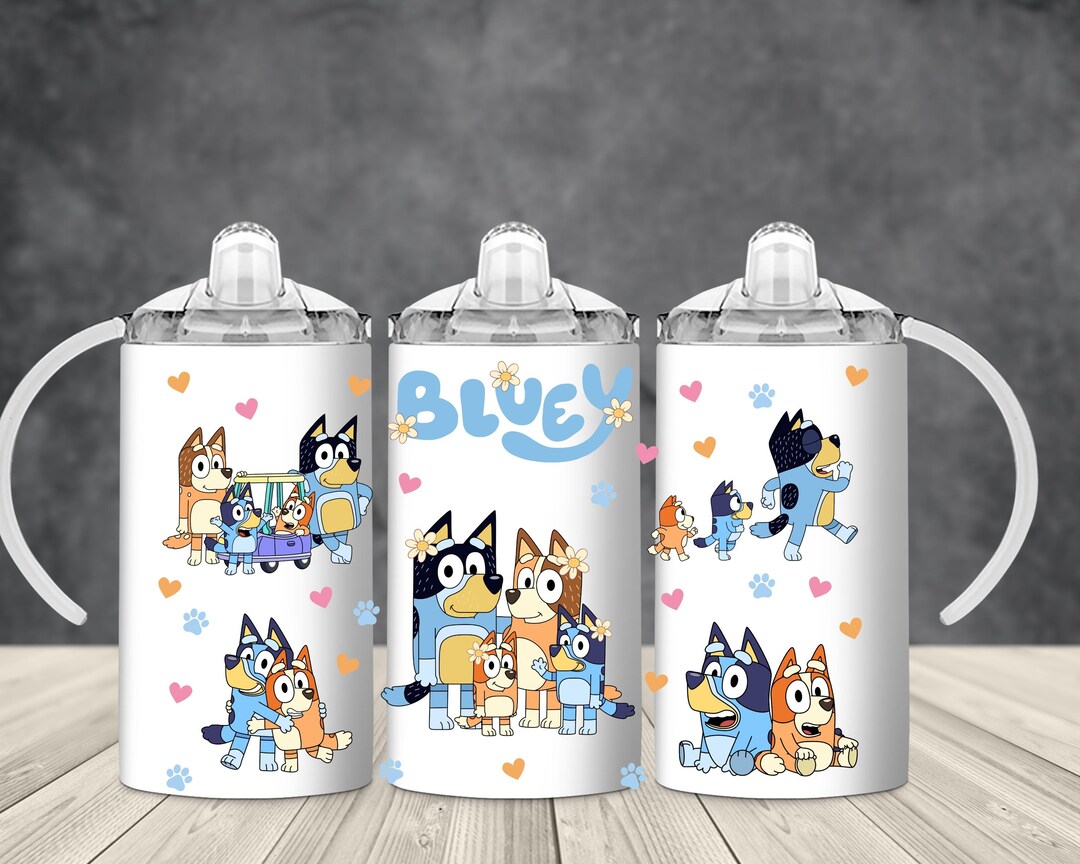 UV DTF Adhesive Blue Dog Family Cup Wrap, 12 Oz Kids Sippy Straw Cup ...