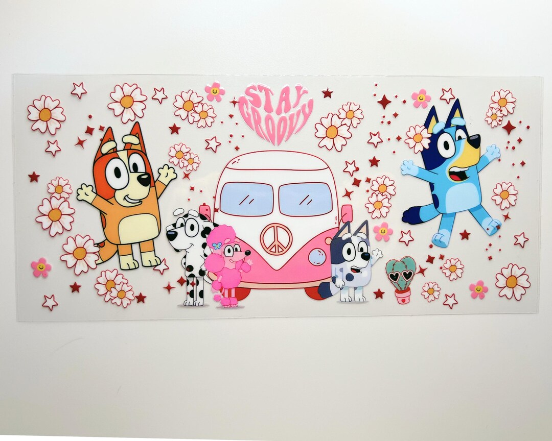 UV DTF Adhesive Blue Dog Family Cup Wrap for 16oz, Bingo Kids ...