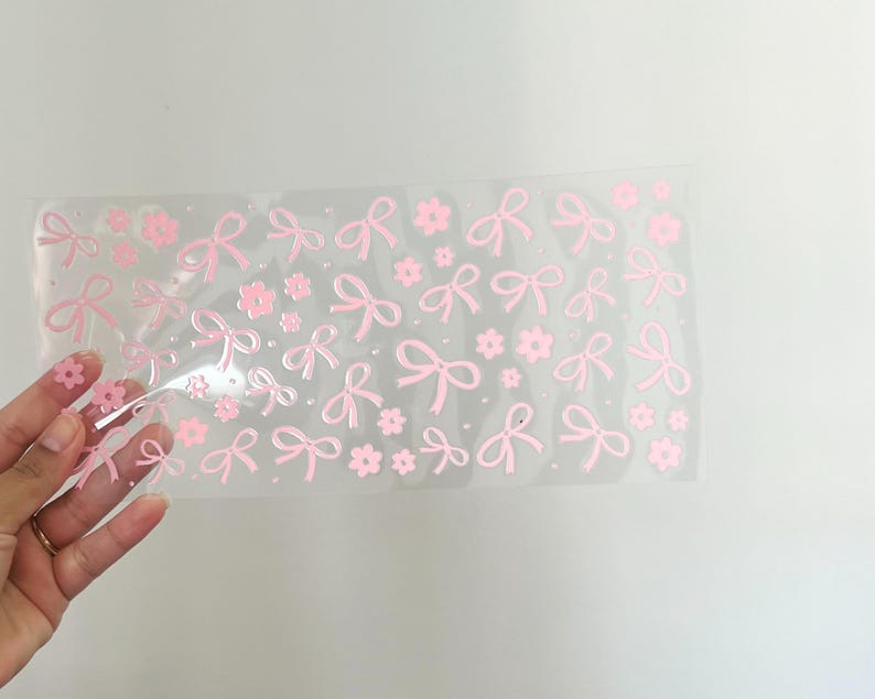 Pink Floral Bows UV DTF Cup Wrap 16oz, Daisy Bow Girly Cup Decal ...
