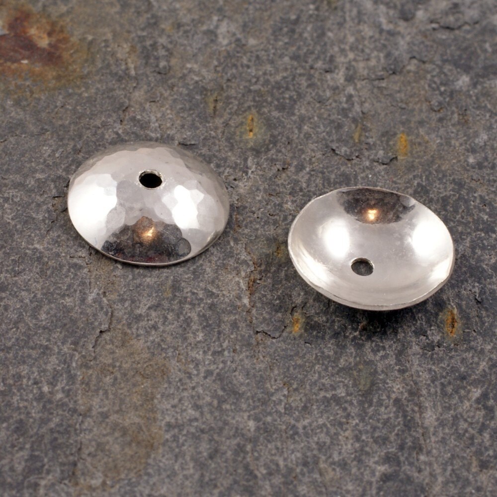 Pair of Sterling Silver Extra Large Bead Caps / Cups - 13mm - Hammered ...
