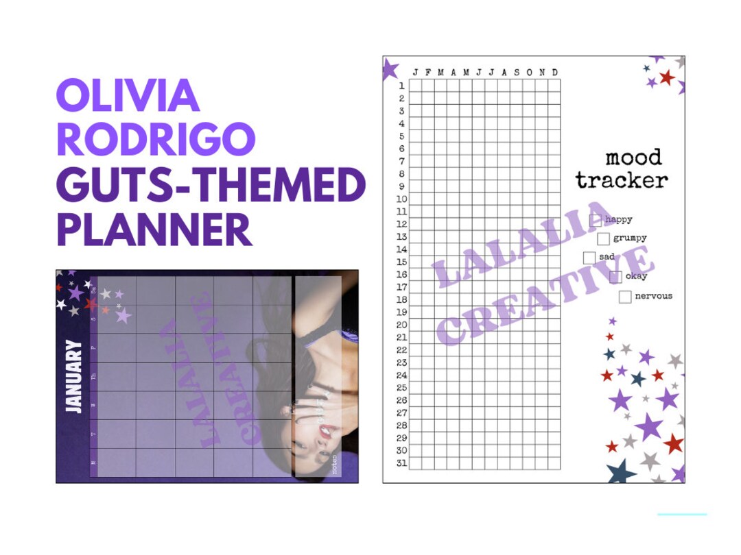 Olivia Rodrigo GUTS Themed Undated Monthly Digital Planner Template Pdf ...
