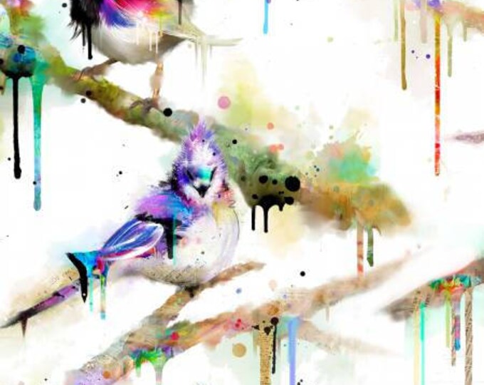 Color Splash White Birds on Limbs Digitally Printed 3 Wishes - Etsy