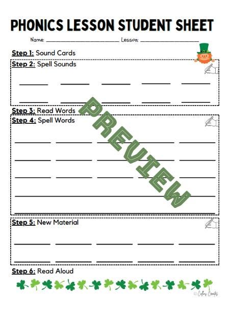 Phonics Lesson Student Record Sheet - Sor/sonday System Aligned 6 Step ...