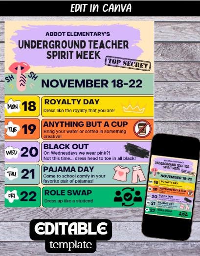 Underground Teacher Spirit Week for Teachers, Underground Spirit Week ...