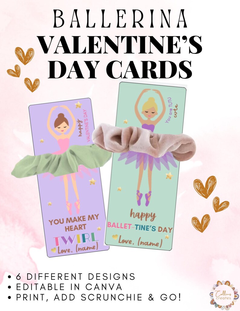 Ballerina Scrunchie Valentines Cards Template I Tutu Cute I Scrunchies ...