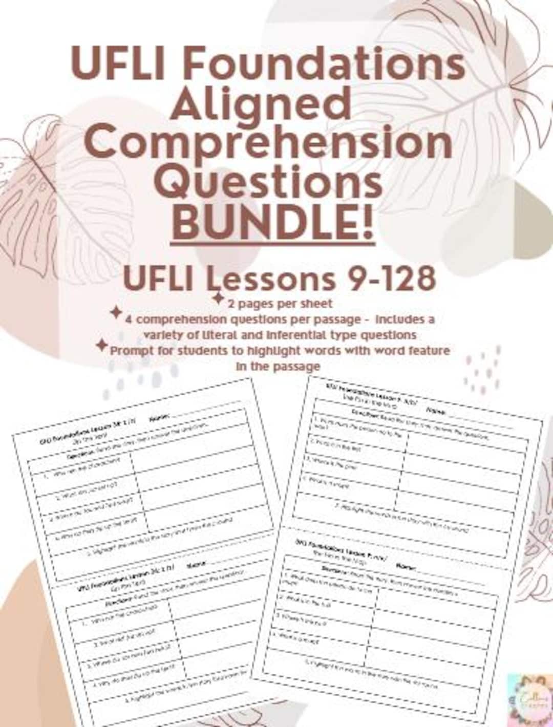 UFLI Foundations Aligned Comprehension Questions Bundle - Lessons 9-128 ...