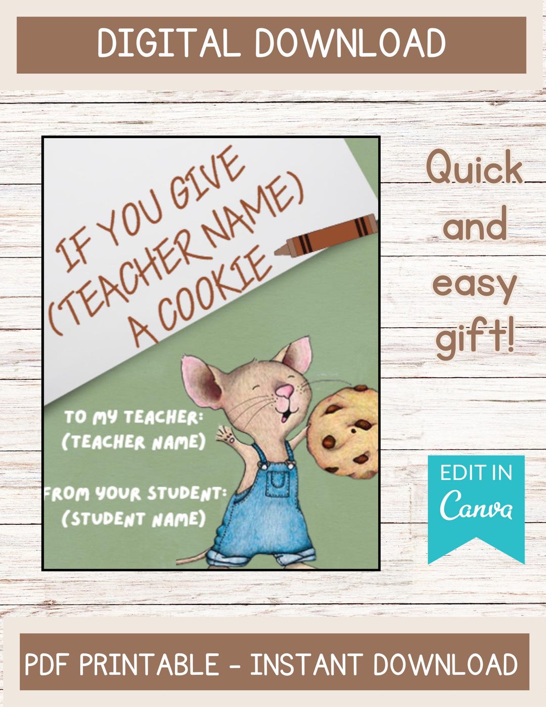 If You Give a Teacher A Cookie Printable Gift Book Editable Teacher ...