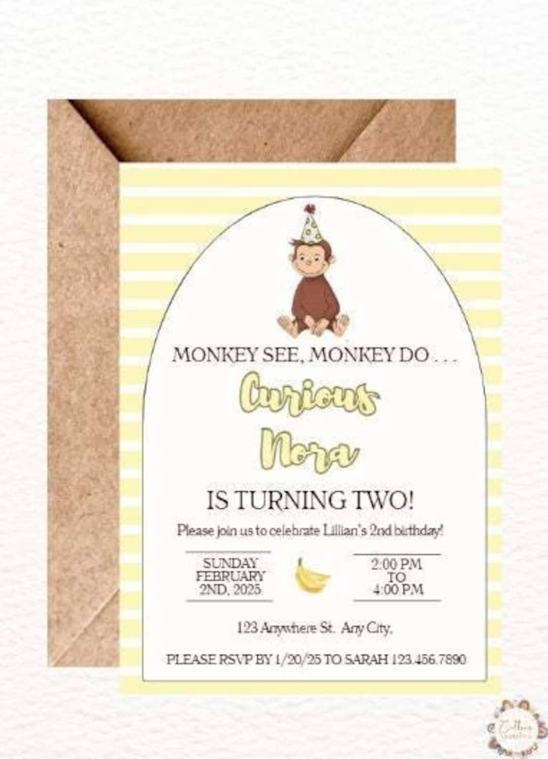Curious George Birthday Invitation Template, Curious George Invitation ...