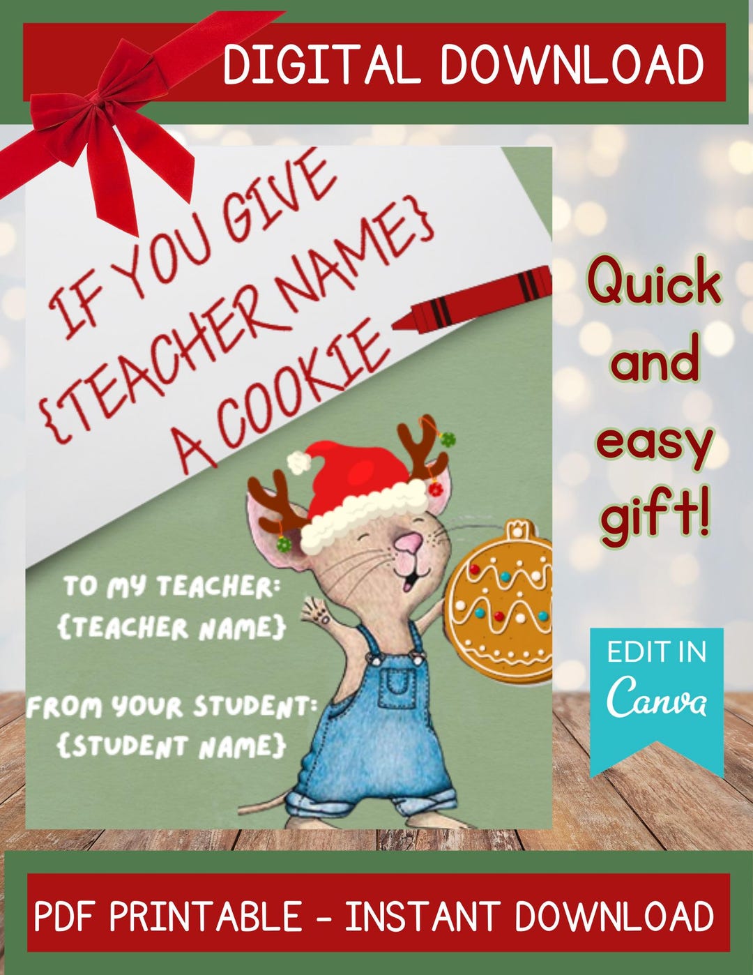 If You Give a Teacher A Cookie Printable Gift Book - Editable Holiday ...