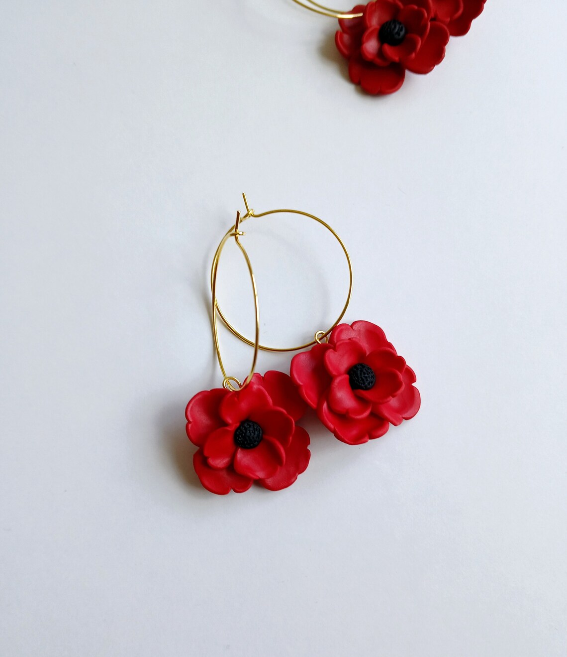 Poppy Earrings, Summer Earrings, Red Flower Dangle Earrings, Festival ...