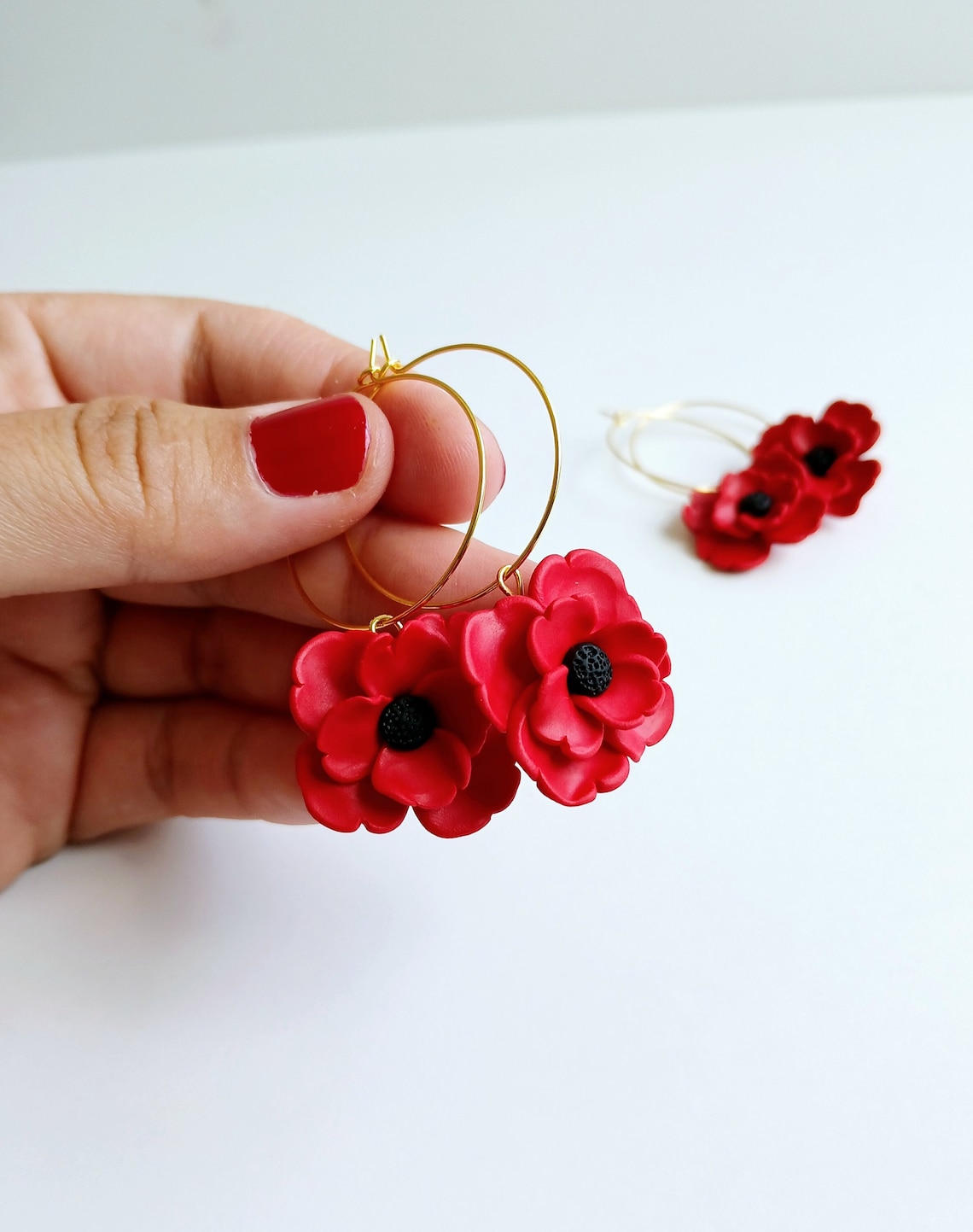 Poppy Earrings, Summer Earrings, Red Flower Dangle Earrings, Festival ...