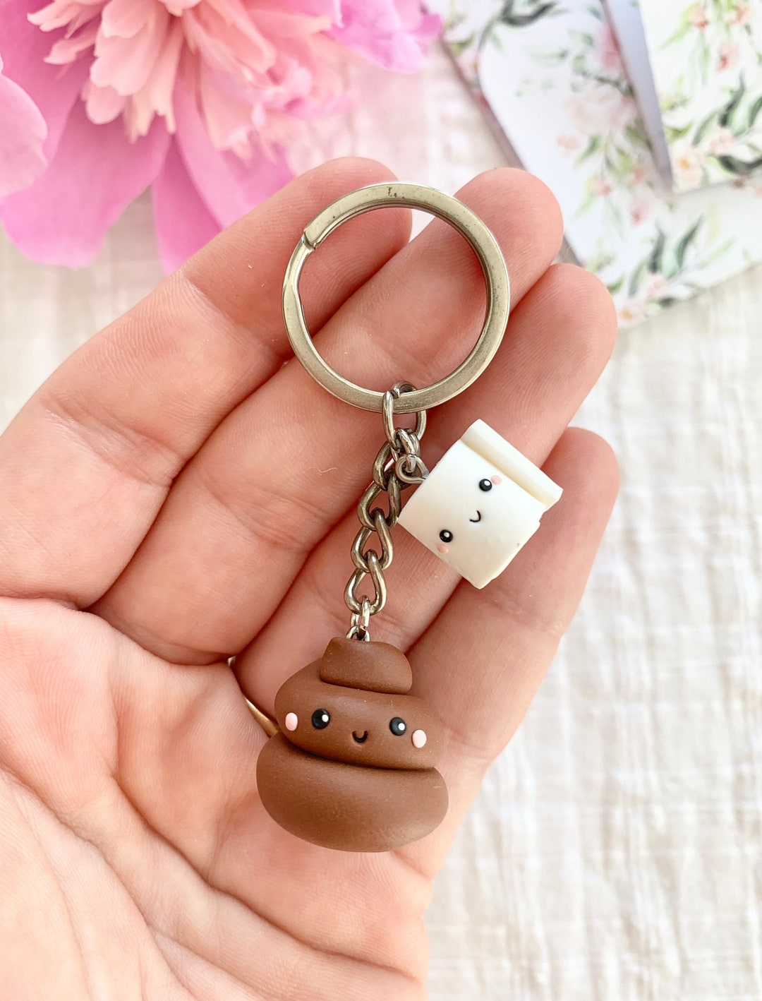 Funny Poop and Toilet Paper Keychain, Best Friend Keychain, Engagement ...