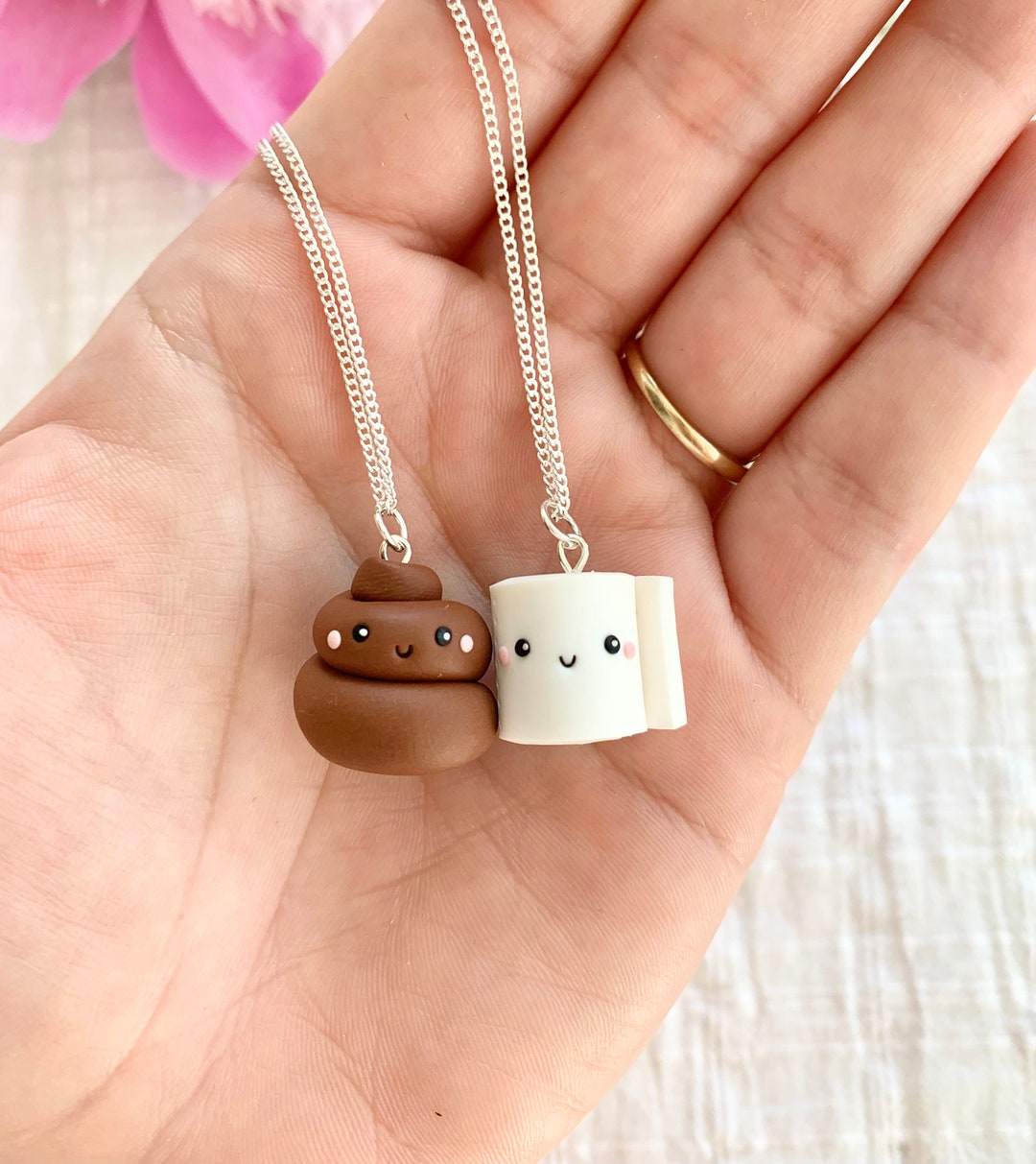 Best Friend Poop and Toilet Paper Necklace Set, Boyfriend Girlfriend ...