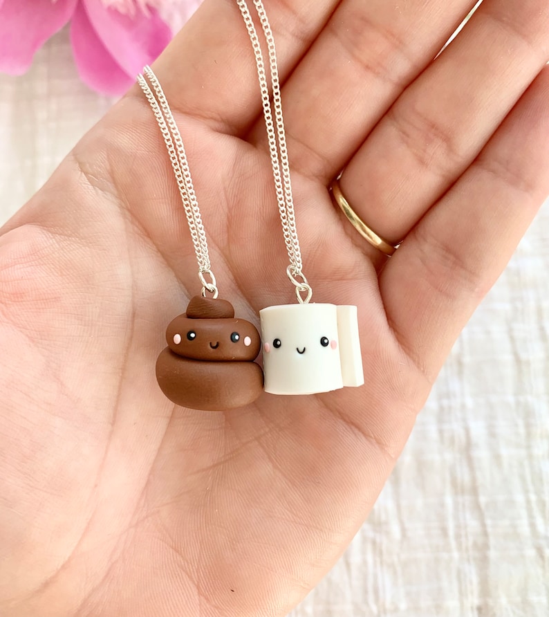 Best Friend Poop and Toilet Paper Necklace Set, Boyfriend Girlfriend ...