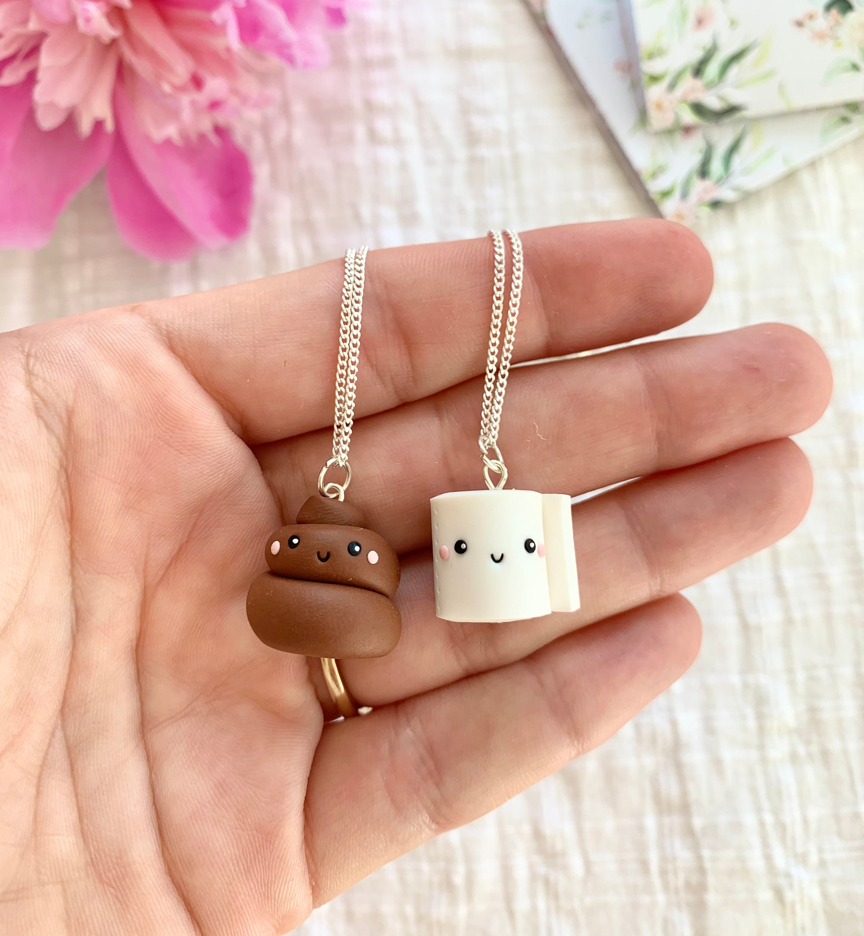 Best Friend Poop and Toilet Paper Necklace Set, Boyfriend Girlfriend ...
