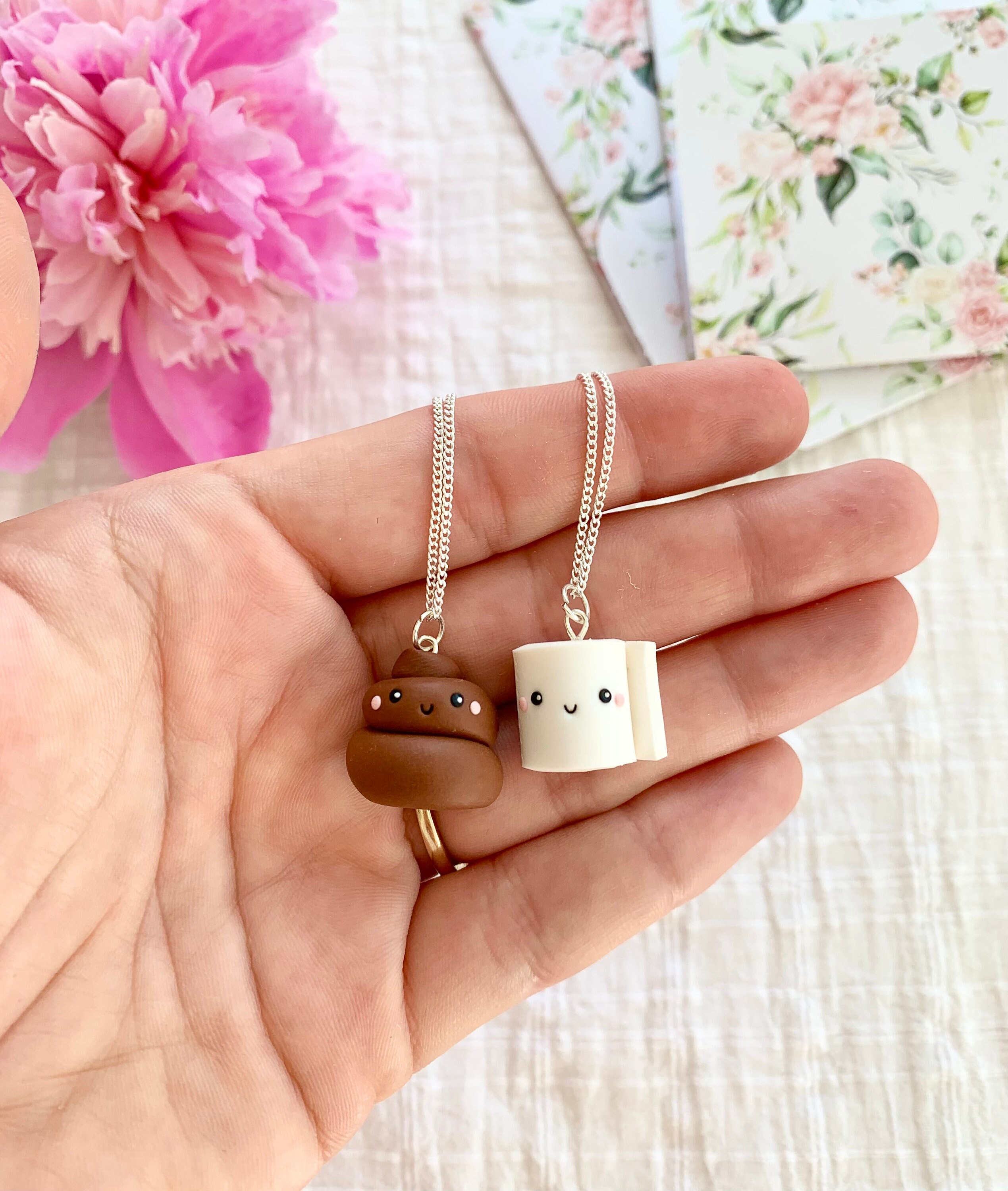 Best Friend Poop and Toilet Paper Necklace Set, Boyfriend Girlfriend ...