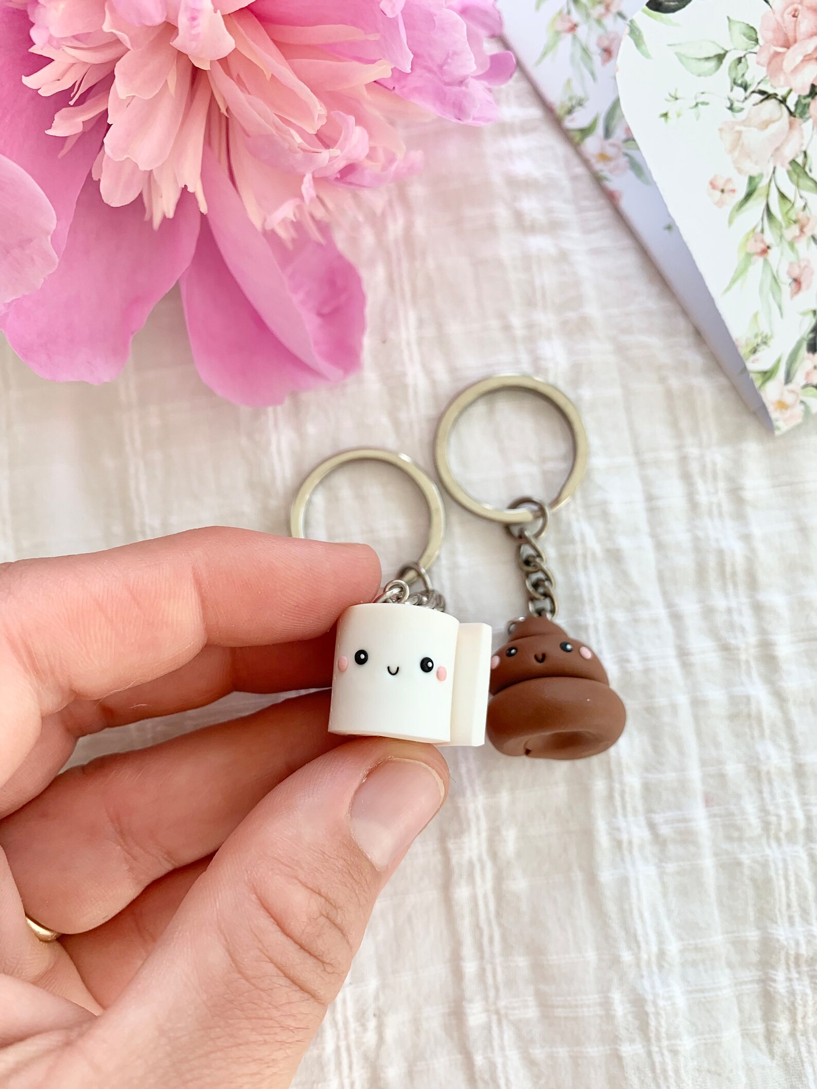 Poop and Toilet Paper Keychain Set, Best Friend Keychains, Funny Gift ...