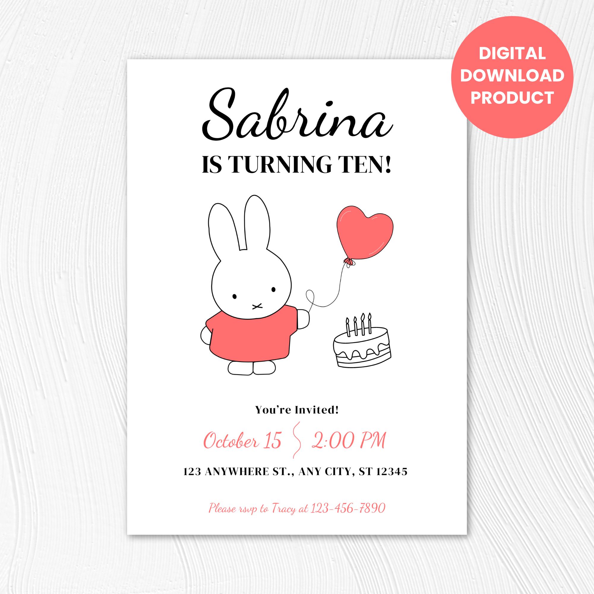 Printable Miffy Birthday Party Invitation - Cute and Customizable ...