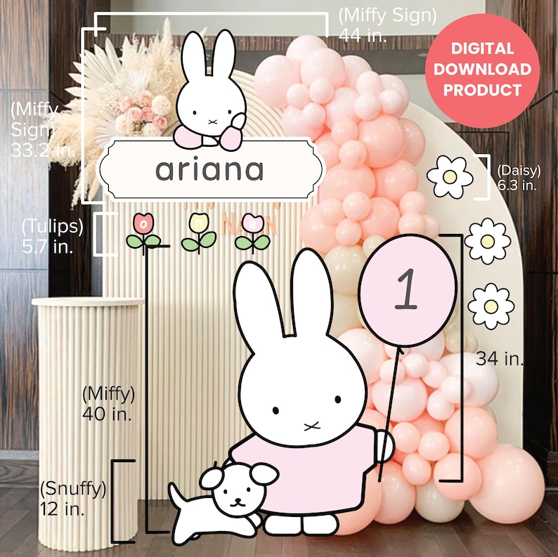 Custom Miffy With Ariana Name Sign Cardboard Cutout: Printable Party ...