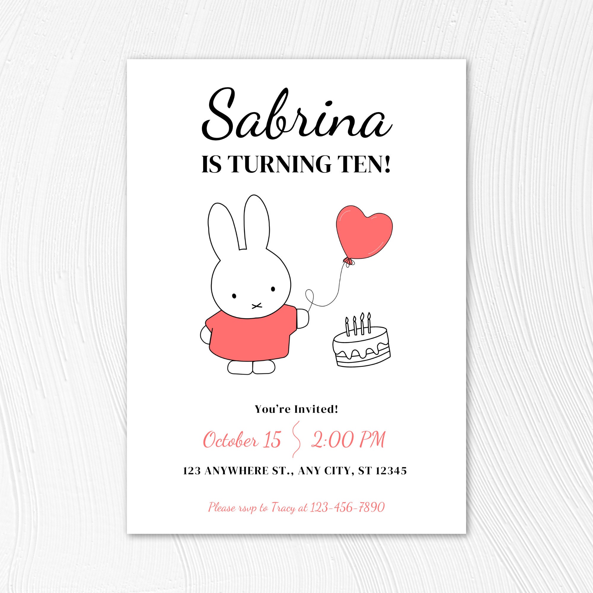 Printable Miffy Birthday Party Invitation Cute and Customizable Digital ...
