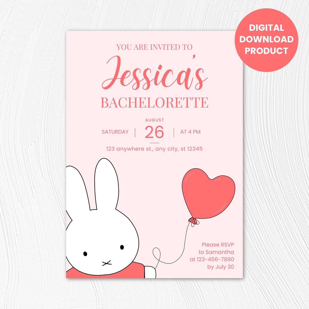 Printable Miffy Bachelorette Party Invitation - Cute and Customizable ...