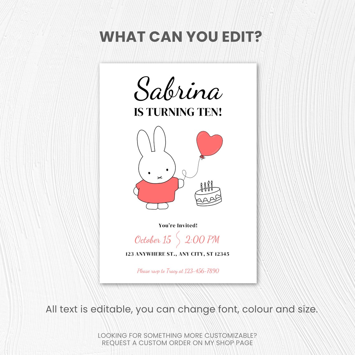 Printable Miffy Birthday Party Invitation Cute and Customizable Digital ...