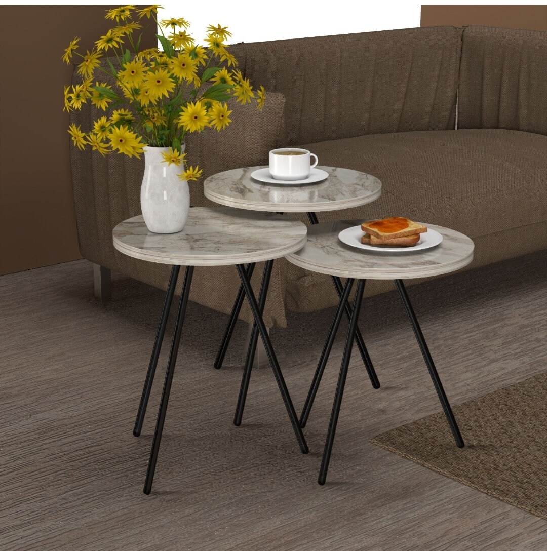 Nesting Tables Set of 3, Marble Look, White - Etsy