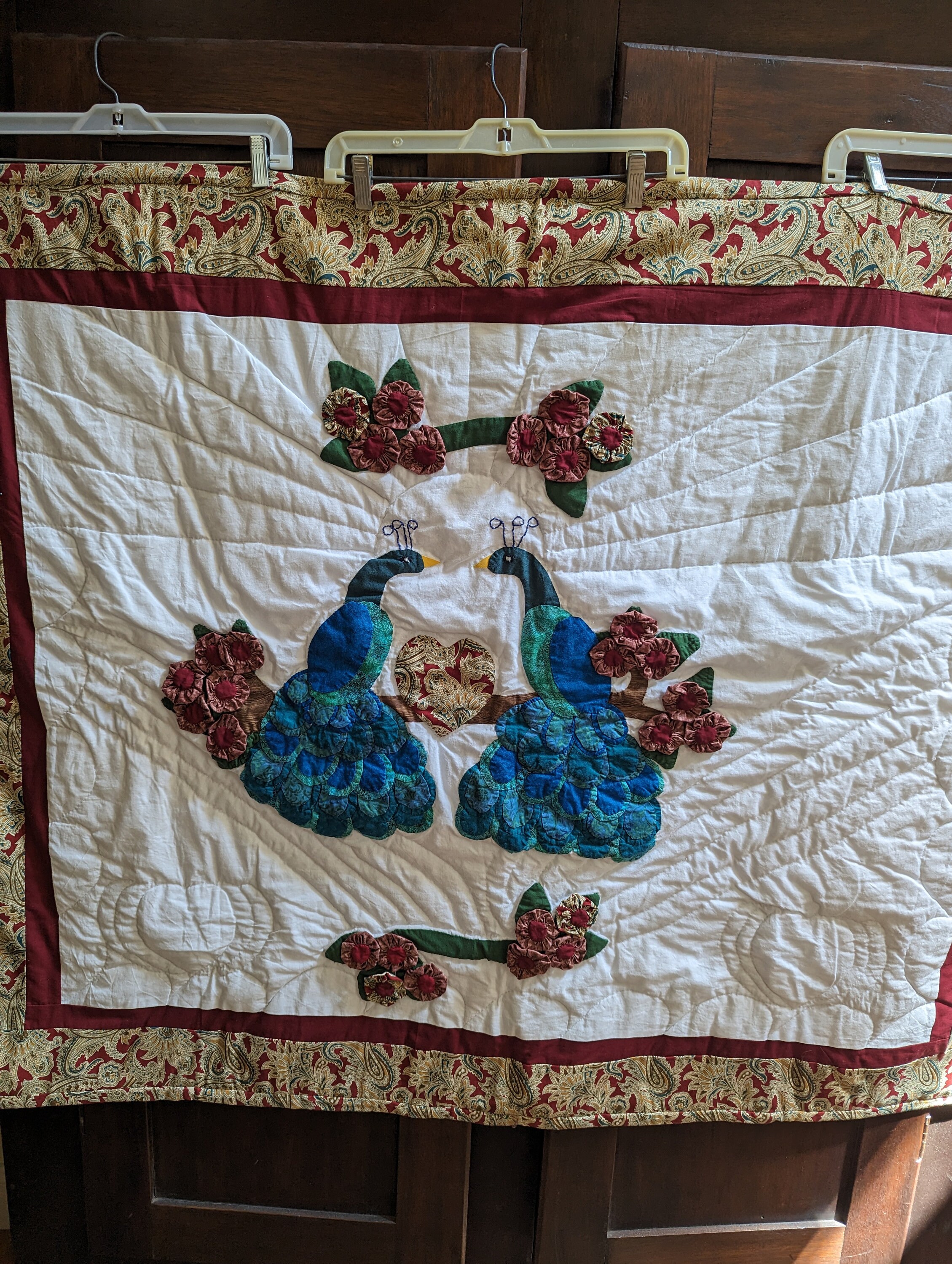 Handmade, Amish Made, Wall Hanging or Lap Quilt - Peacocks on a Branch ...
